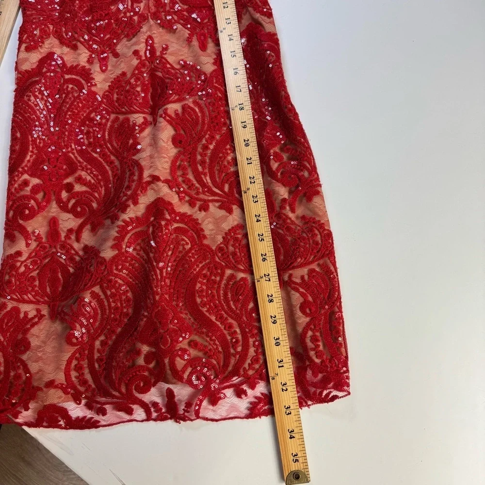 Free People | Dresses | Free People Night Shimmers Red Lace Sequin Mini ...
